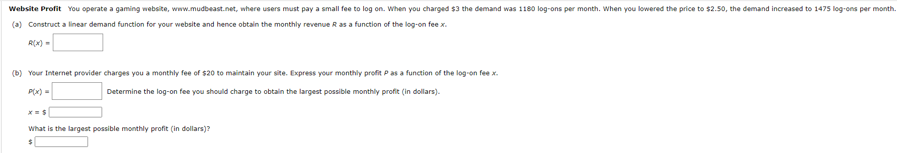 Solved (a) Construct a linear demand function for your | Chegg.com