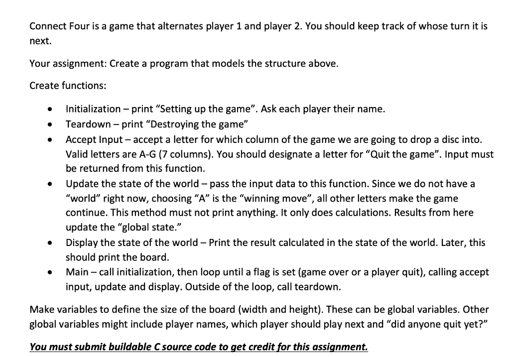 Solved Connect Four is a game that alternates player 1 and | Chegg.com