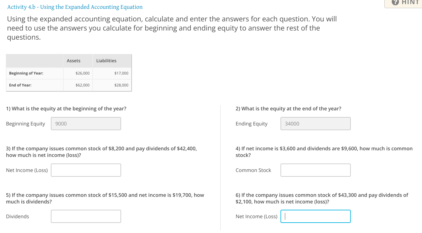 Solved Activity 4.b - Using the Expanded Accounting Equation | Chegg.com Solved Activity 4.b - Using the Expanded Accounting Equation | Chegg.com