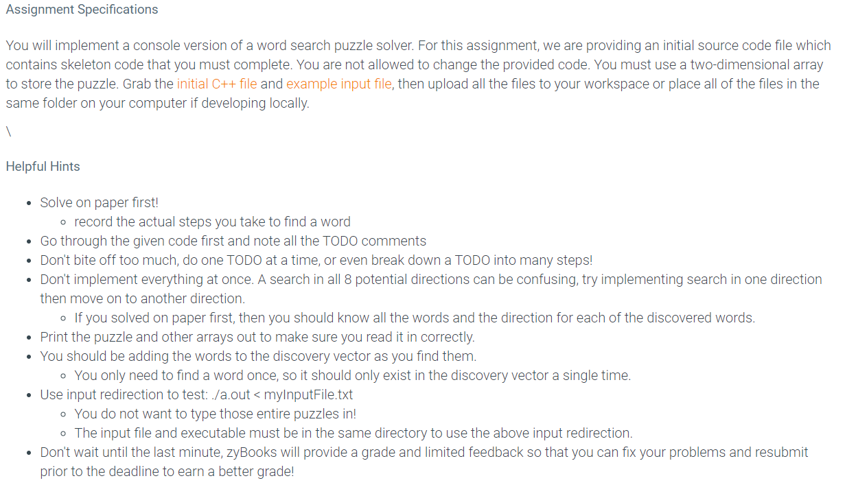 Solved 6.25 LAB: Word Search initial c++ file/starter | Chegg.com