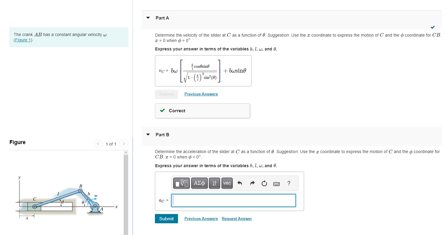 Solved The crank AB has a constant angular velocity ω. | Chegg.com