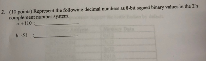 Solved 2. (10 points) Represent the following decimal | Chegg.com