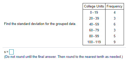 Solved Find the standard deviation for the grouped data. | Chegg.com