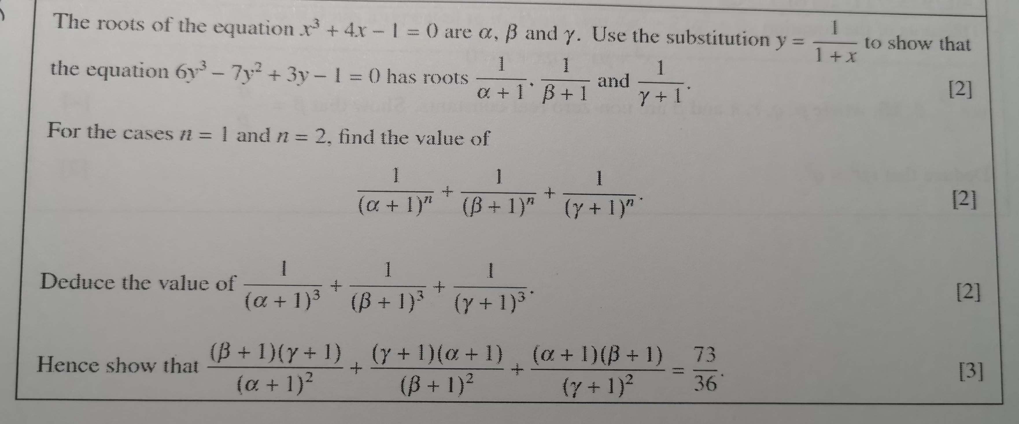 Solved The roots of the equation x3+4x-1=0 ﻿are α,β ﻿and γ. | Chegg.com