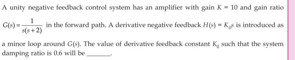 Solved A unity negative feedback control system has an | Chegg.com