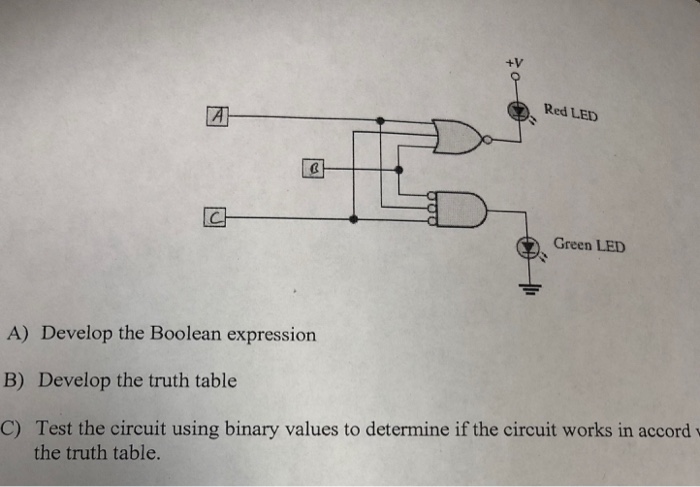 Solved +V Red LED 团 Green LED A) Develop the Boolean | Chegg.com