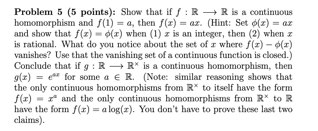 Solved Problem 5 (5 ﻿points): Show that if | Chegg.com