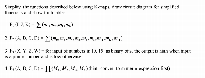 Solved Simplify the functions described below using K-maps, | Chegg.com