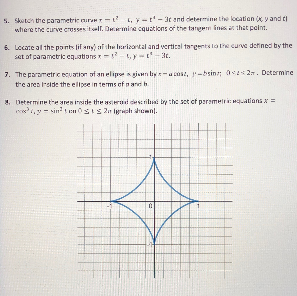 Solved 5. Sketch the parametric curve x = t2 – t, y = t3 – | Chegg.com
