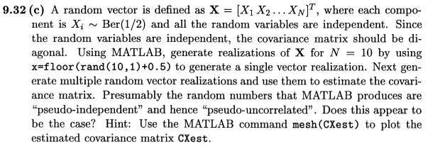 Solved PLEASE SOLVE USING MATLAB9.32 (c) ﻿A random vector is | Chegg.com