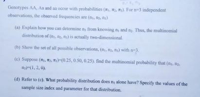 Solved Genotypes AA, Aa and aa occur with probabilities | Chegg.com