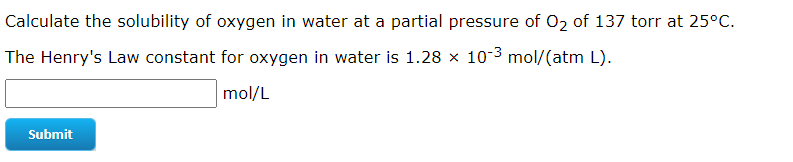Solved Calculate the solubility of oxygen in water at a | Chegg.com