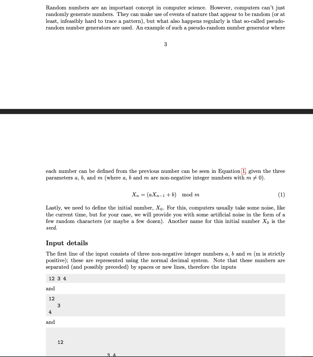 Solved Random numbers are an important concept in computer | Chegg.com
