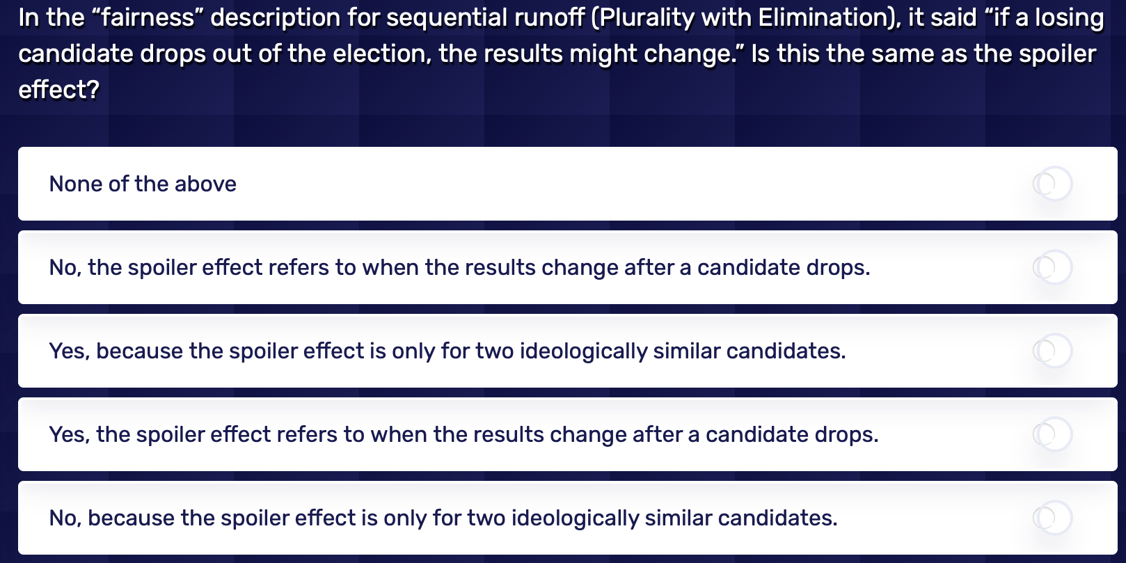 Solved In the "fairness" description for sequential runoff | Chegg.com
