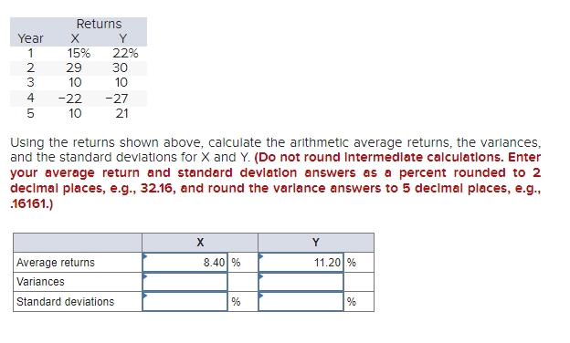 Solved Using the returns shown above, calculate the | Chegg.com