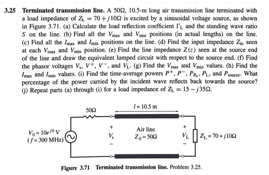 Solved 3.25 Terminated transmission line. A 5012, 10.5-m | Chegg.com