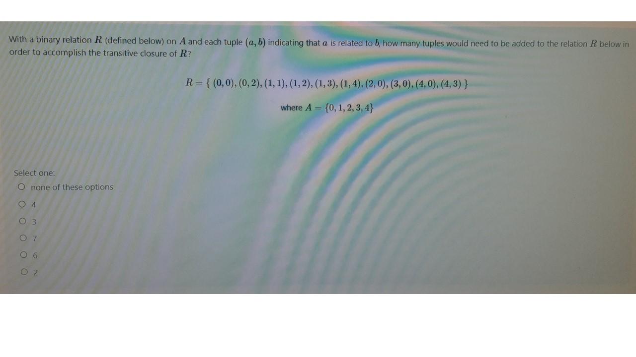 Solved With a binary relation R (defined below) on A and | Chegg.com