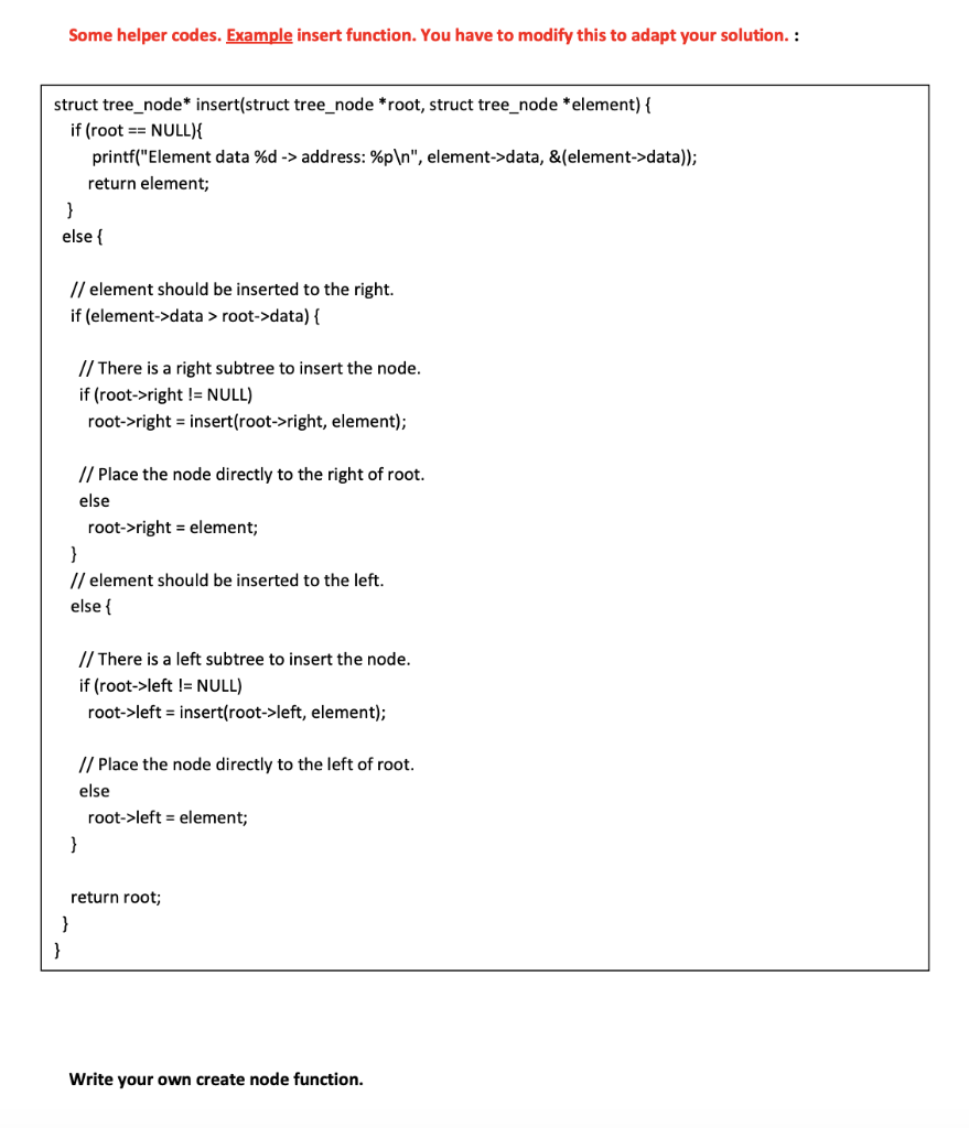 Solved Some helper codes. Example insert function. You | Chegg.com