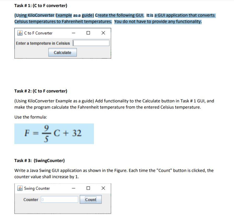 Solved Task # 1: (C to F converter) (Using KiloConverter | Chegg.com