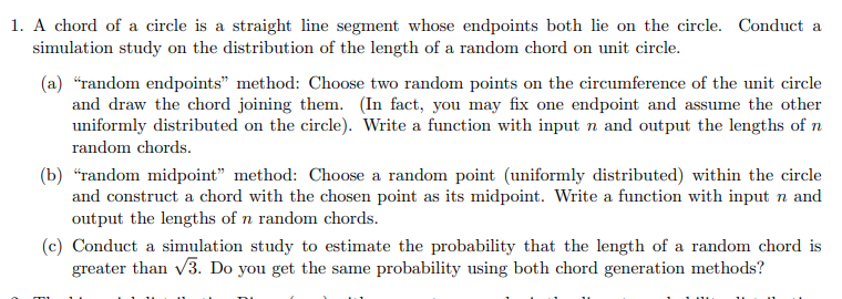 Solved 1. A chord of a circle is a straight line segment | Chegg.com