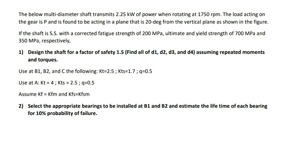 Solved The below multi-diameter shaft transmits 2.25 kW of | Chegg.com