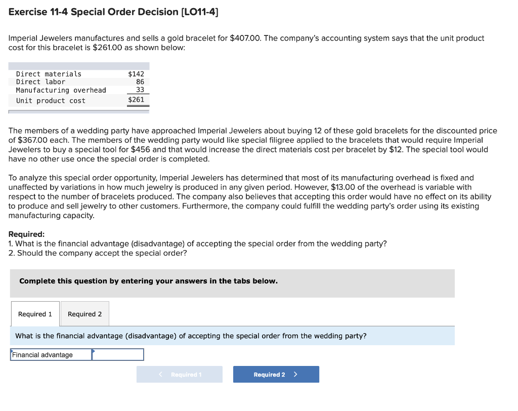 Solved Exercise 11-4 Special Order Decision (LO11-4) | Chegg.com