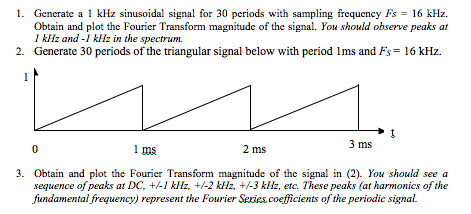 Solved 1. Generate a 1 kHz sinusoidal signal for 30 periods | Chegg.com