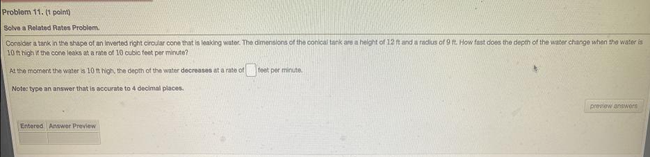 Solved Problem 11. (1 point) Solve a Related Rates Problem. | Chegg.com