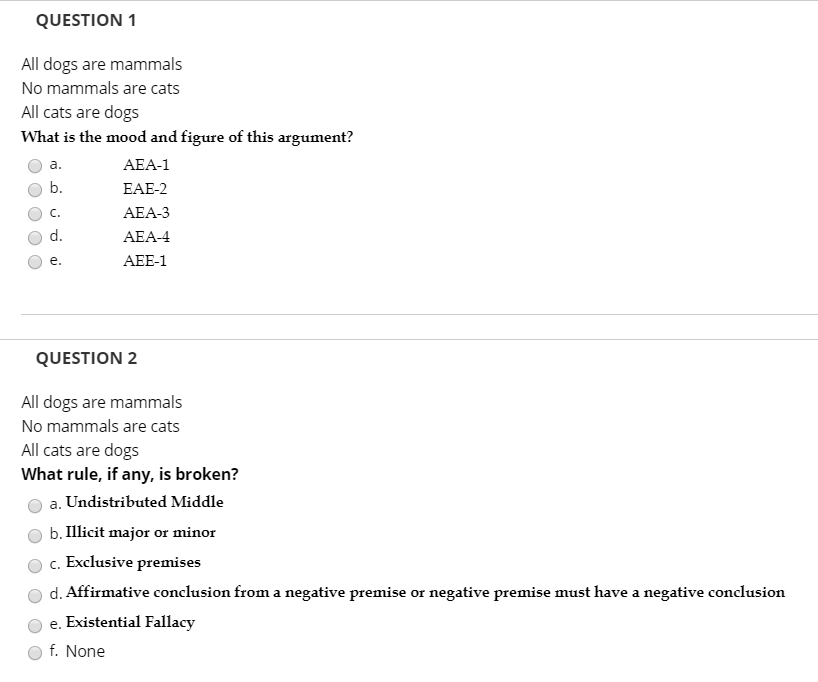 Solved QUESTION 1 All dogs are mammals No mammals are cats | Chegg.com