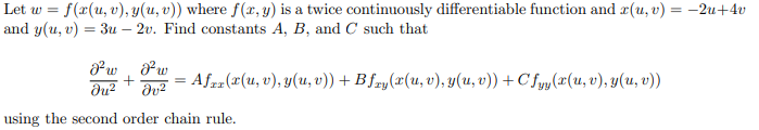 Solved Let w = f((u, v), y(u, v)) where f(x,y) is a twice | Chegg.com