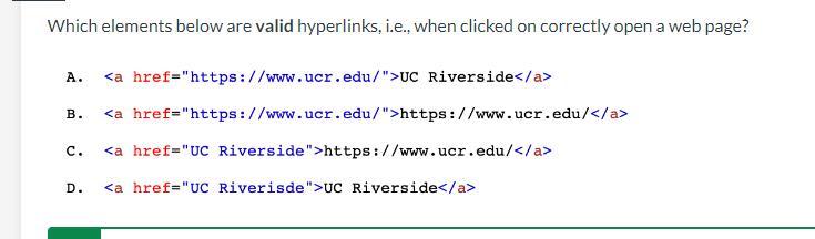 Solved Which elements below are valid hyperlinks, i.e., when | Chegg.com