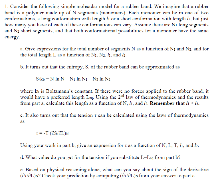 Solved 1. Consider the following simple molecular model for | Chegg.com