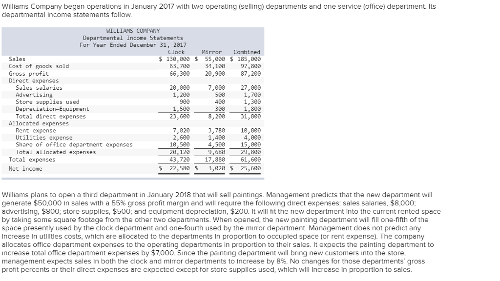 Solved Williams Company began operations in January 2017 | Chegg.com