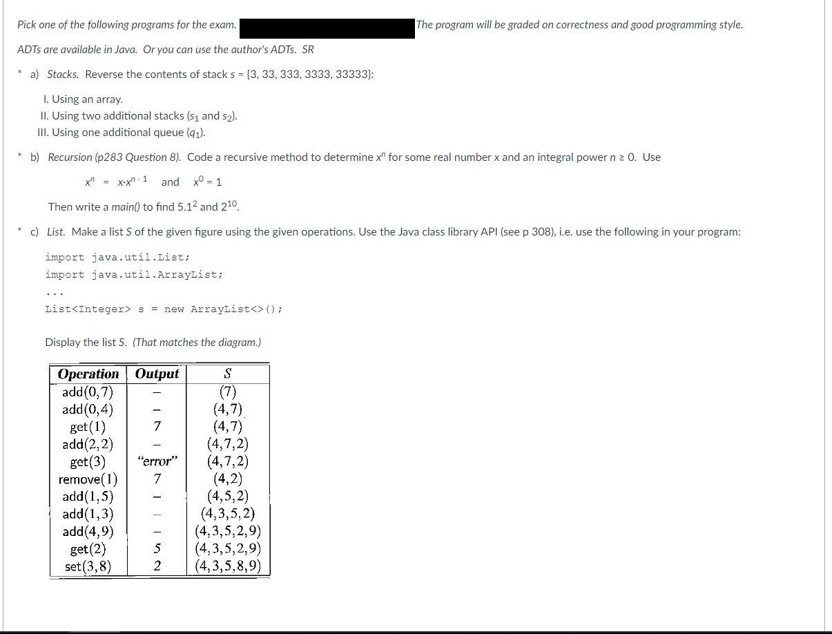 Solved Pick one of the following programs for the exam. The | Chegg.com