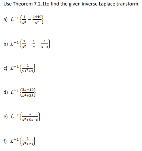 Solved - Use Theorem 7.2.1 to find the given inverse Laplace | Chegg.com
