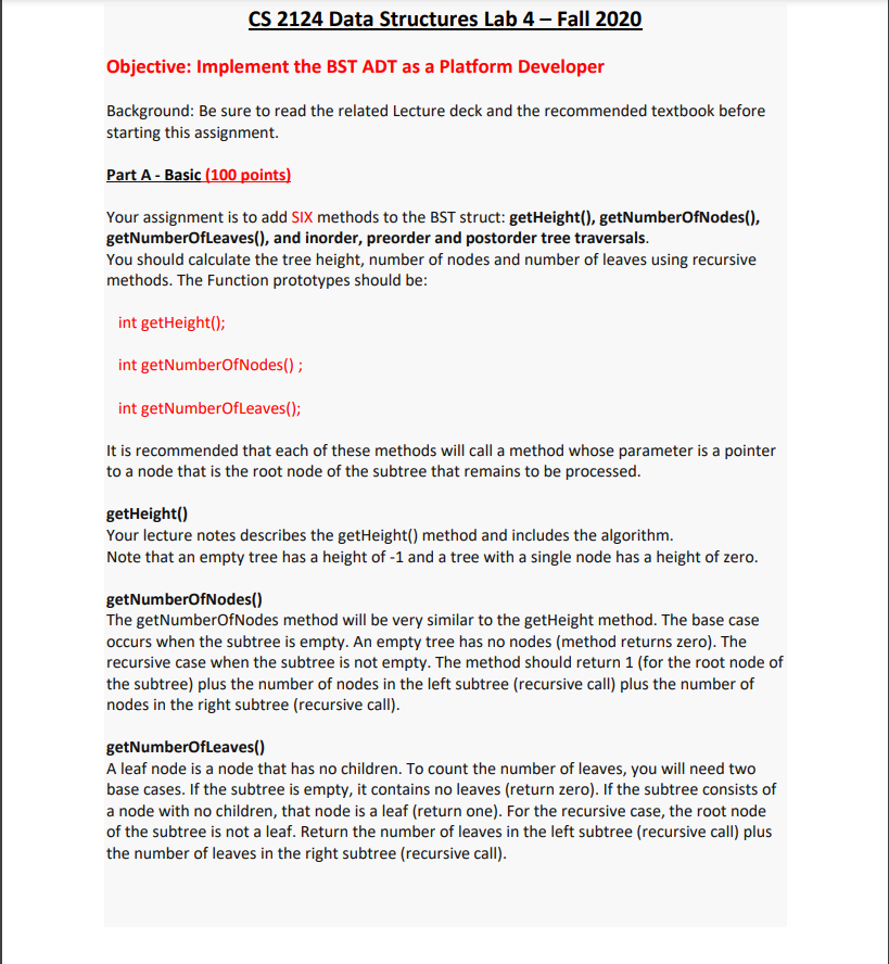 CS 2124 Data Structures Lab 4 – Fall 2020 Objective: | Chegg.com