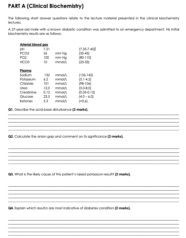 Solved PART A (Clinical Biochemistry) The following short | Chegg.com