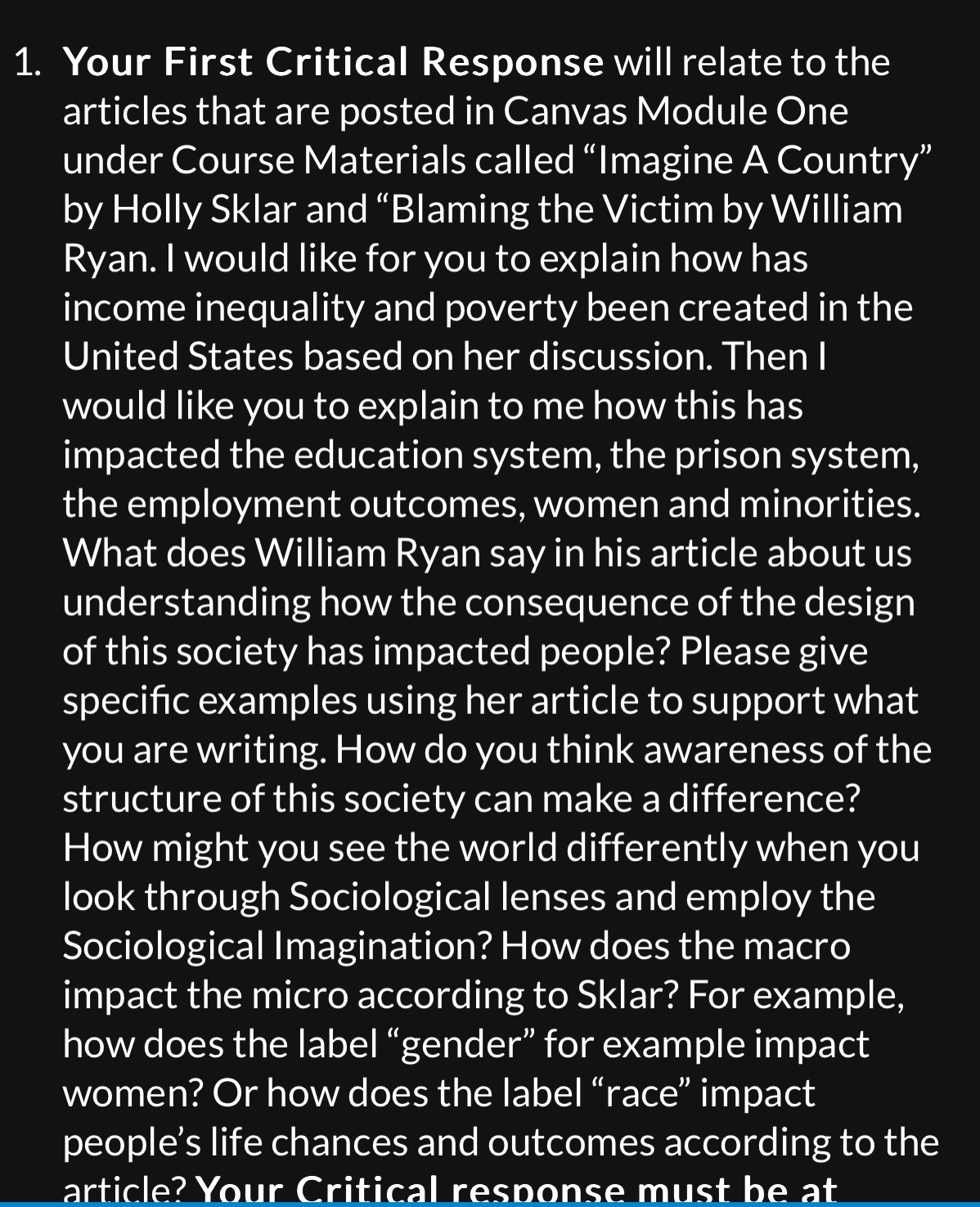 Your First Critical Response will relate to the | Chegg.com