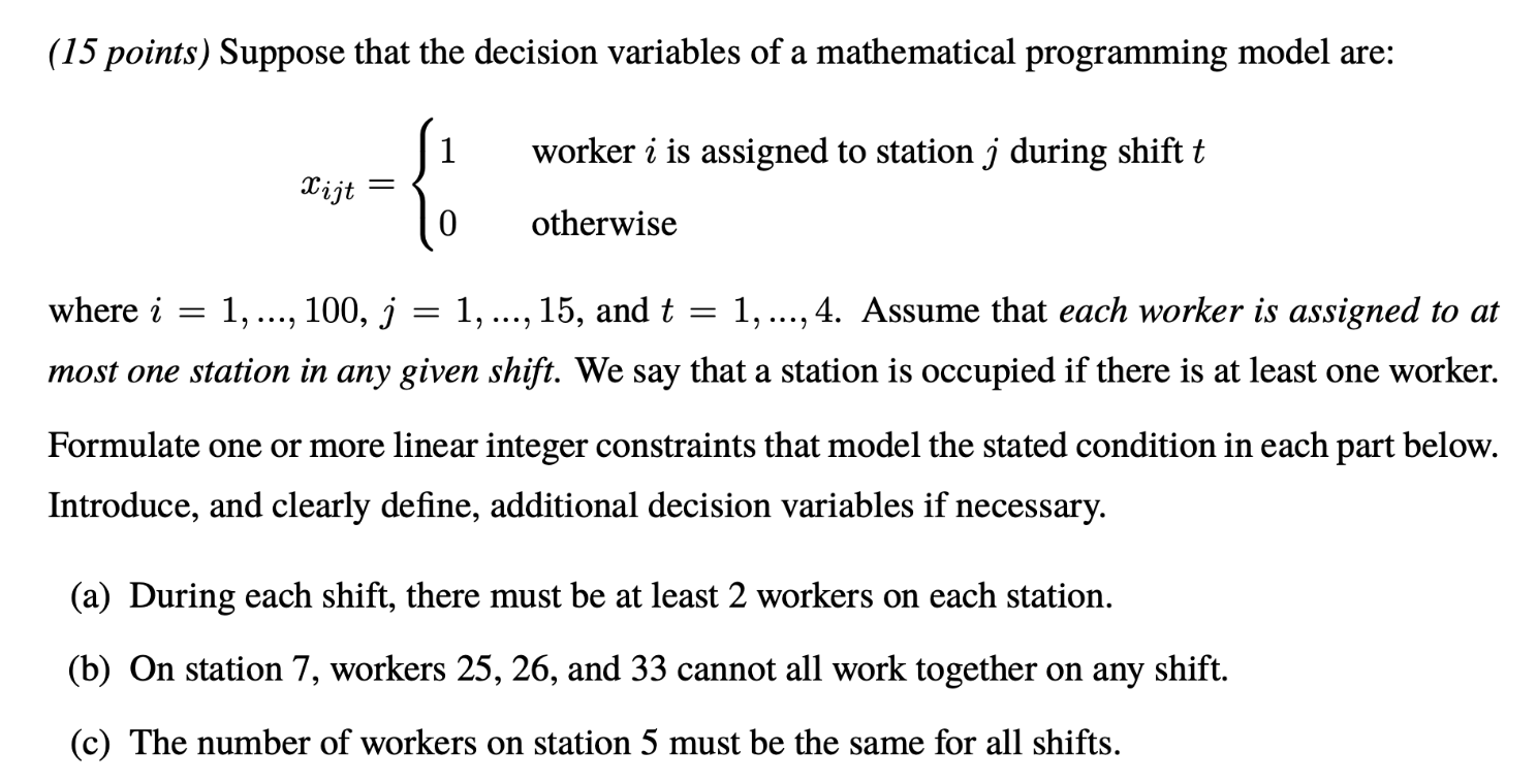 Solved (15 points) Suppose that the decision variables of a | Chegg.com