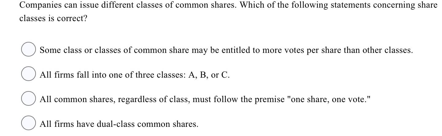 Solved Companies can issue different classes of common | Chegg.com