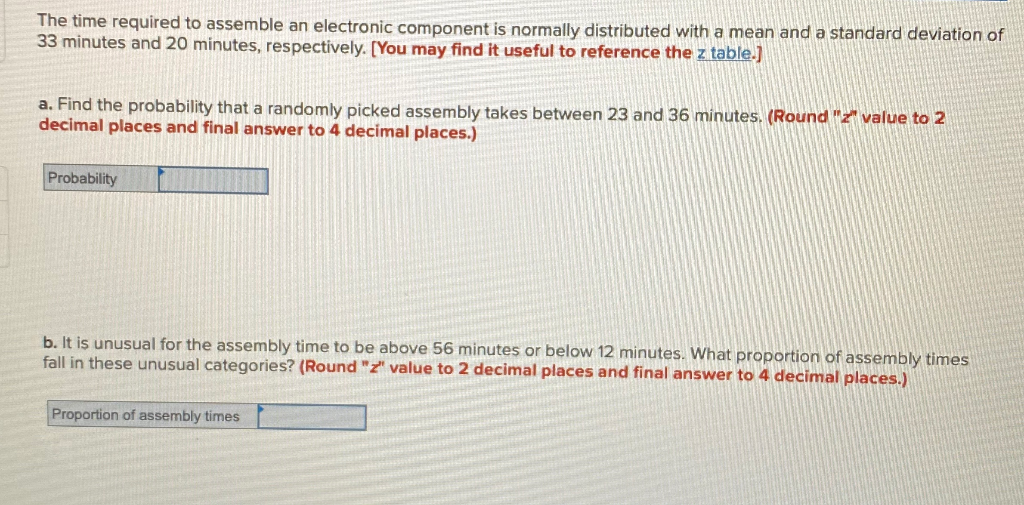 Solved The time required to assemble an electronic component | Chegg.com