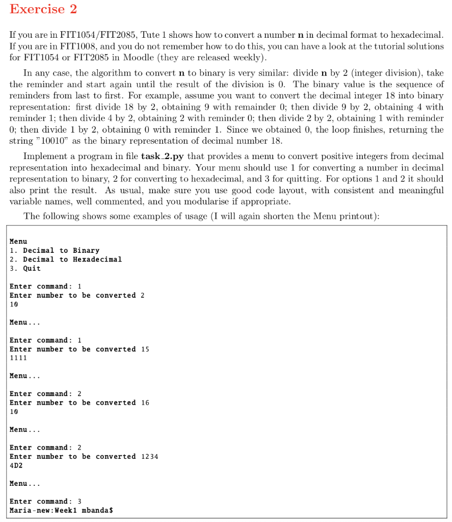 Solved Exercise 2 If you are in FIT1054/FIT2085, Tute 1 | Chegg.com