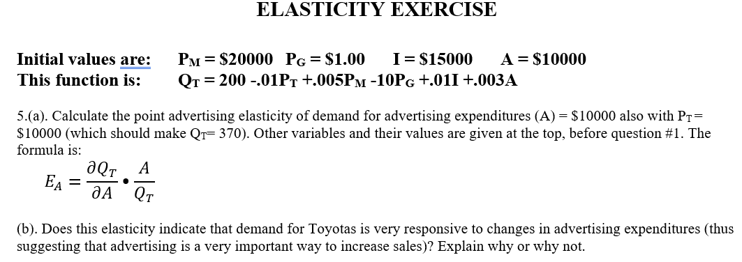 Solved ELASTICITY EXERCISEInitial values are: | Chegg.com