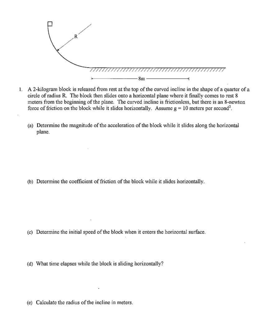 Solved R 8m 1. A 2-kilogram block is released from rest at | Chegg.com