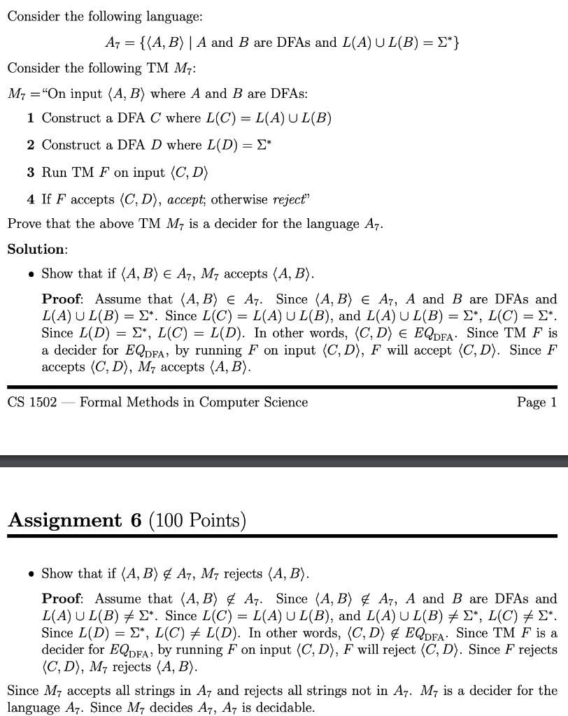Consider the following language: A7={ A,B ∣A and B | Chegg.com