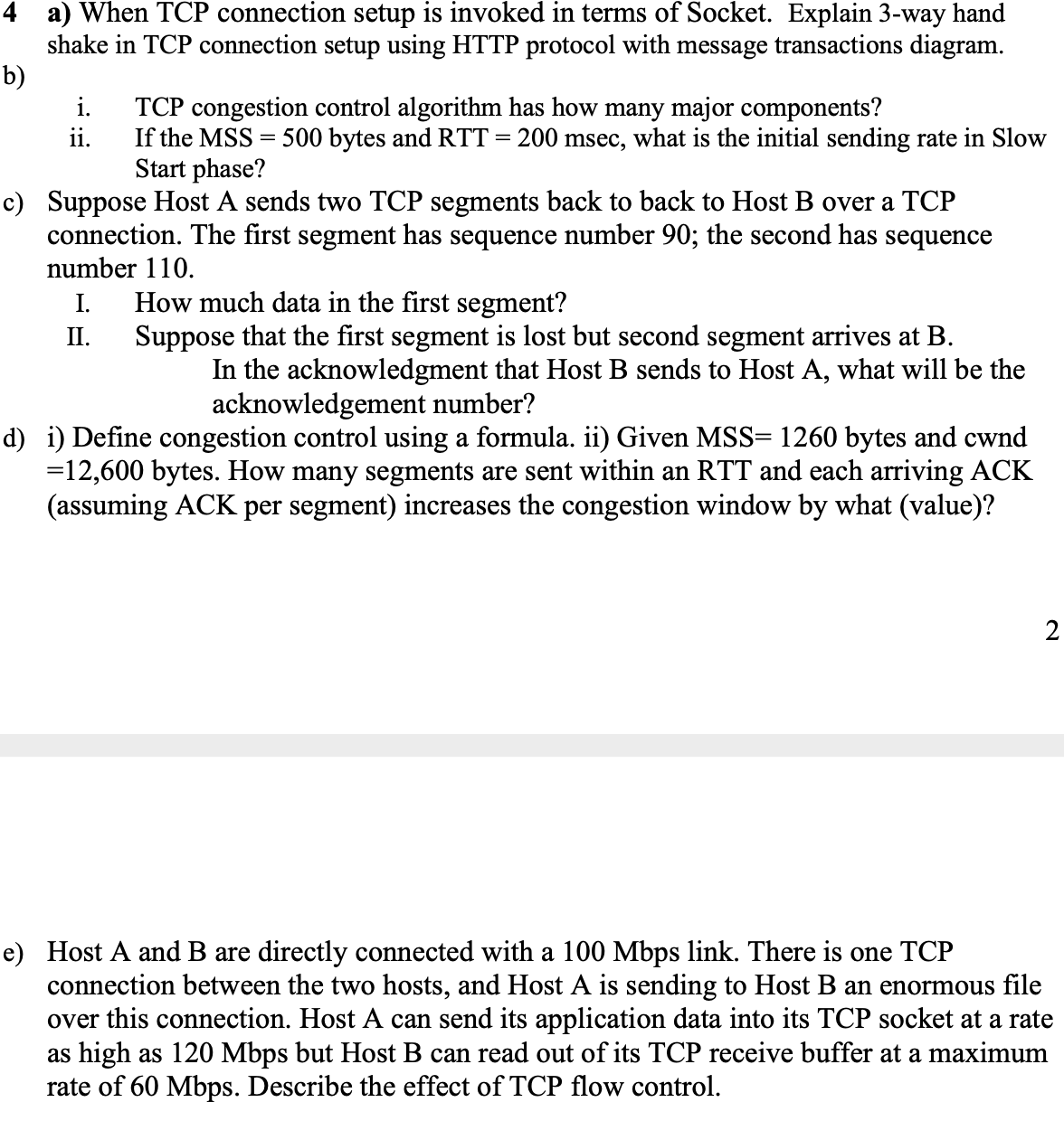 Solved 4 a) When TCP connection setup is invoked in terms of | Chegg.com