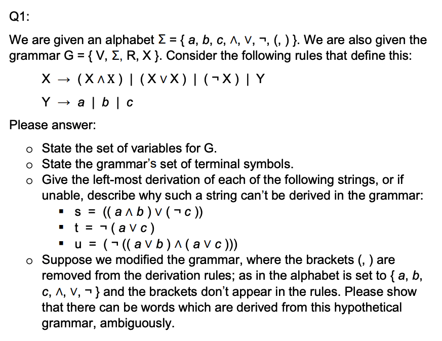 Solved Q1: We are given an alphabet E = { a, b, c, 1, V, 2, | Chegg.com