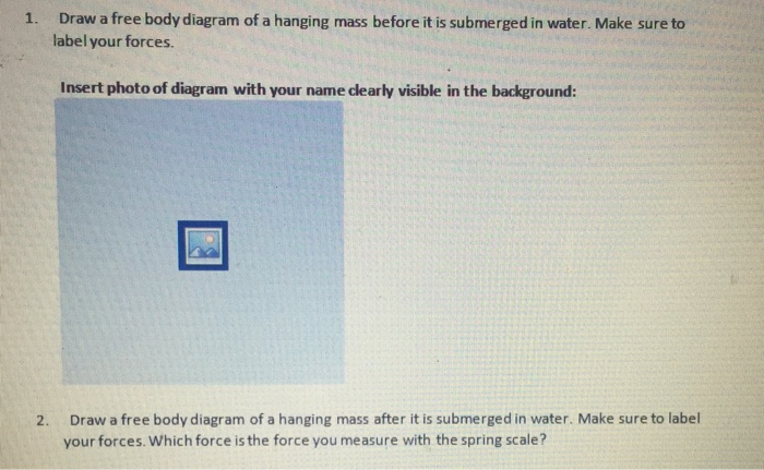 Solved 1. Draw a free body diagram of a hanging mass before | Chegg.com