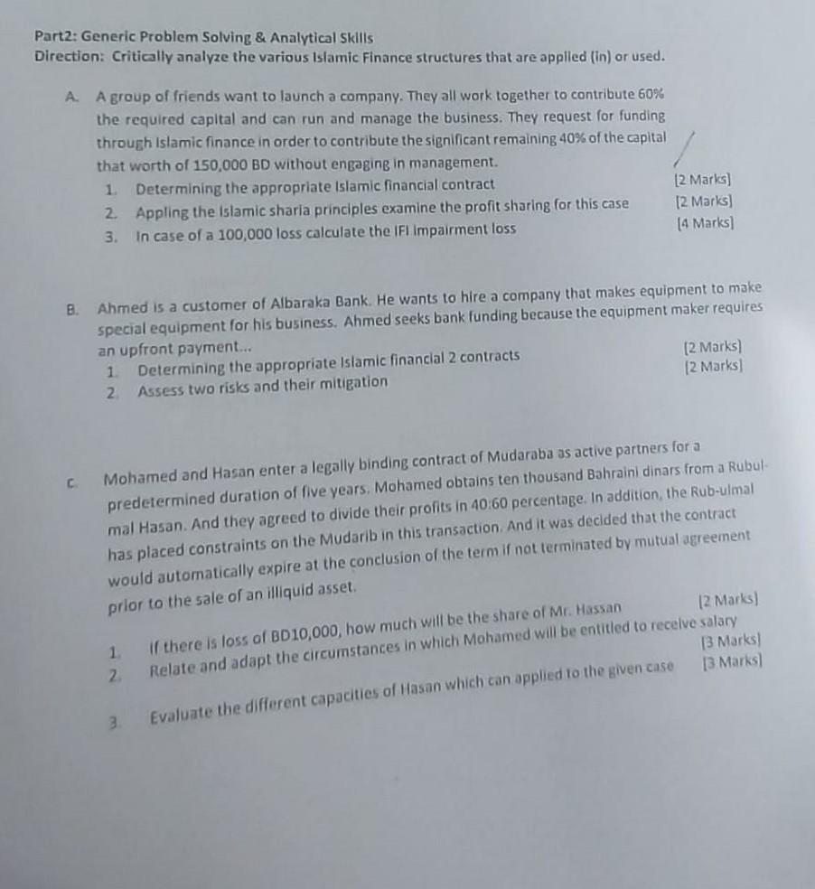 Solved Part2: Generic Problem Solving \& Analytical Skills | Chegg.com