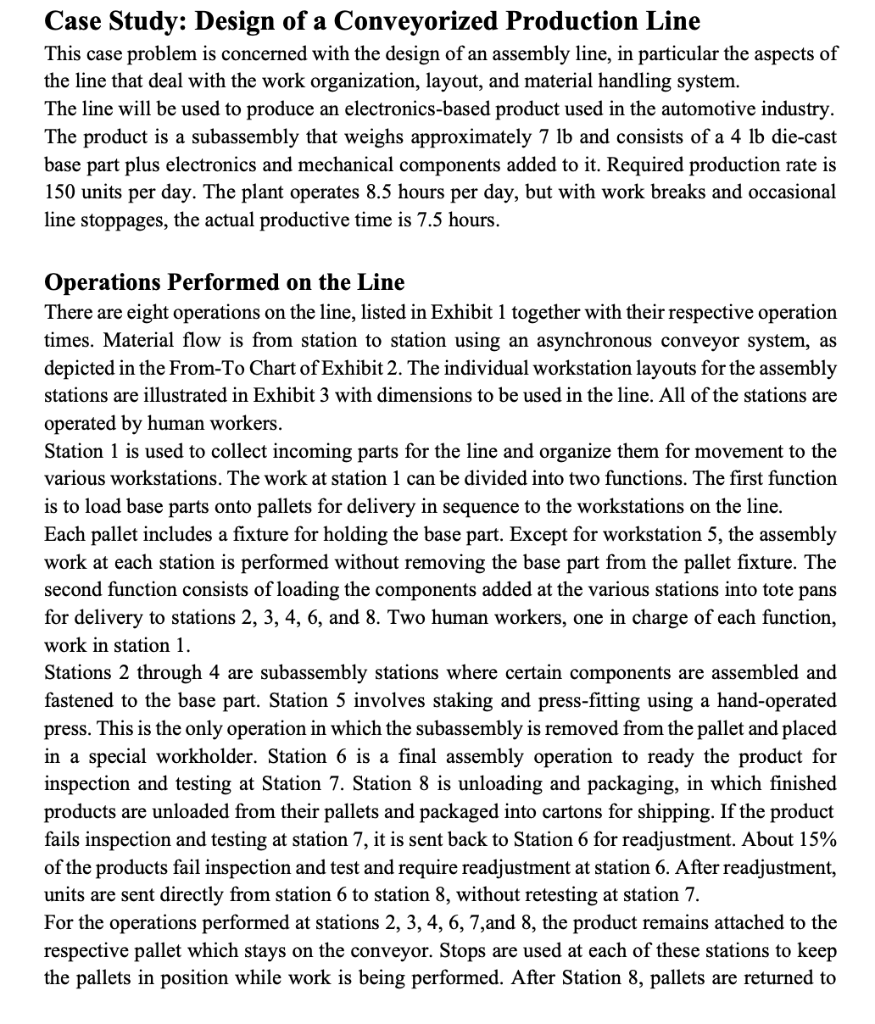 Solved Case Study: Design of a Conveyorized Production Line | Chegg.com